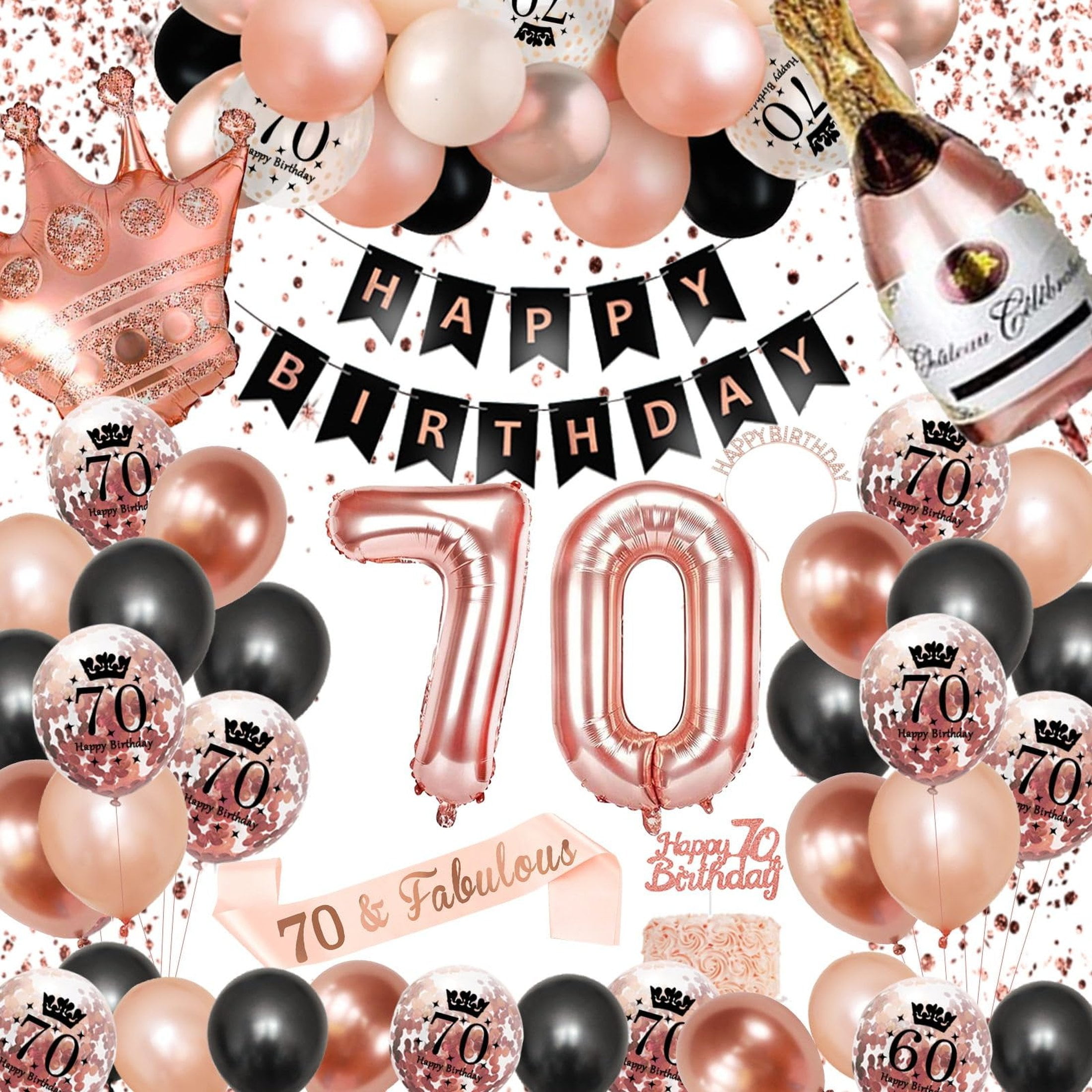 Rose Gold 70th Birthday Celebration Kit - Banner, Sash, Tiara, Topper ...