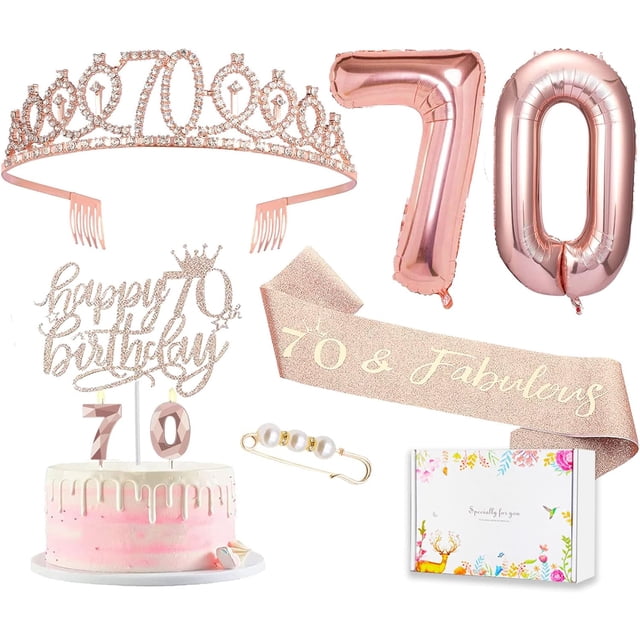 Rose Gold 70th Birthday Decoration Kit, Including Birthday Sash, Crown ...