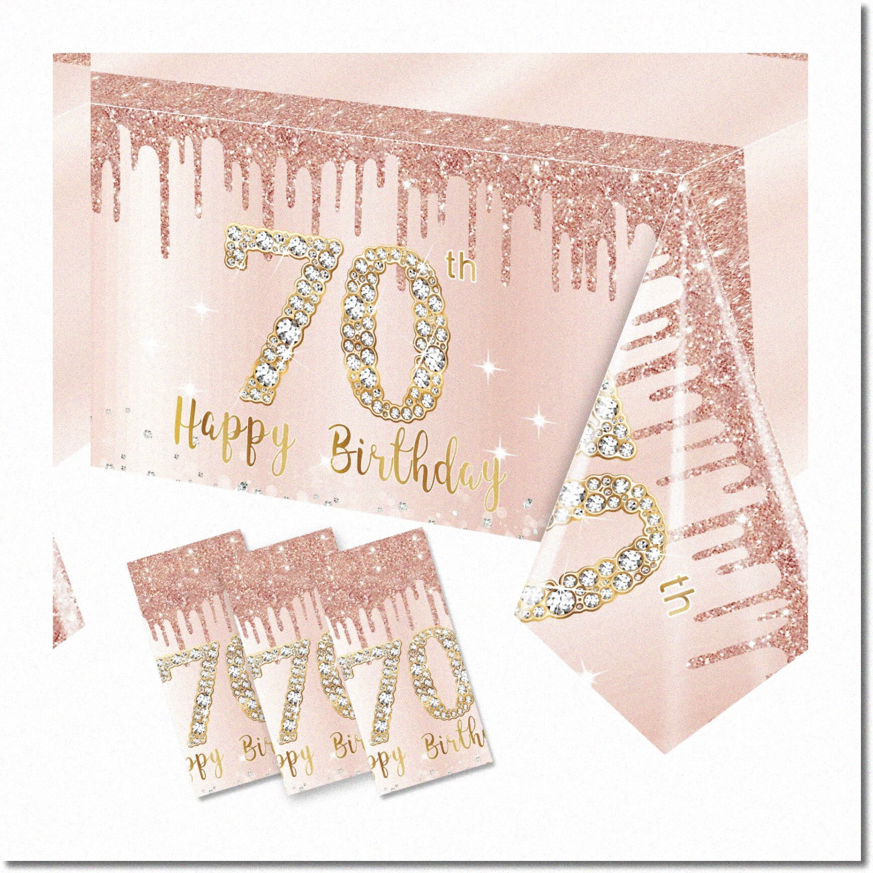 Rose Gold 70th Birthday Party Pack - Pink Tablecloth Decorations for ...