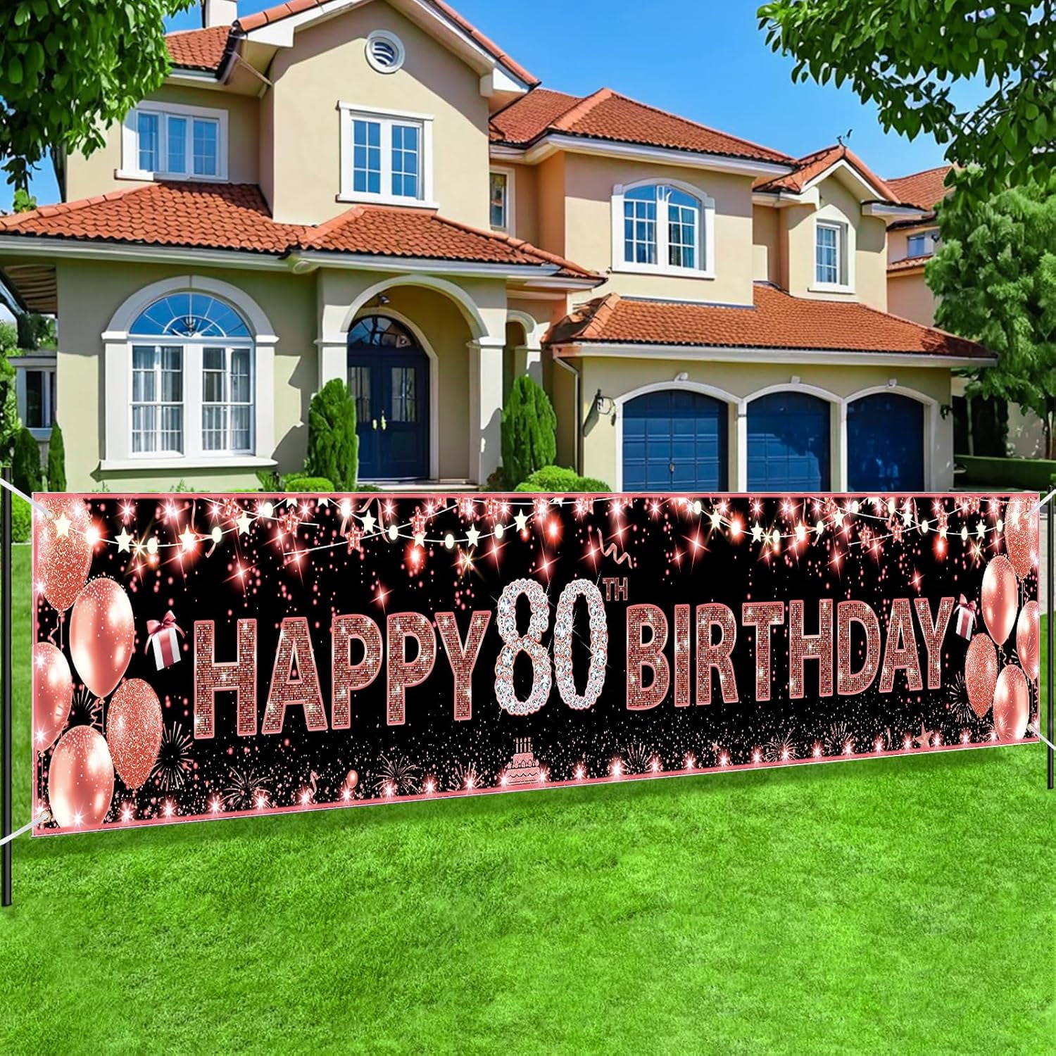Rose Gold 80th Birthday Decorations,16 X 71 inch Happy 80th Birthday ...