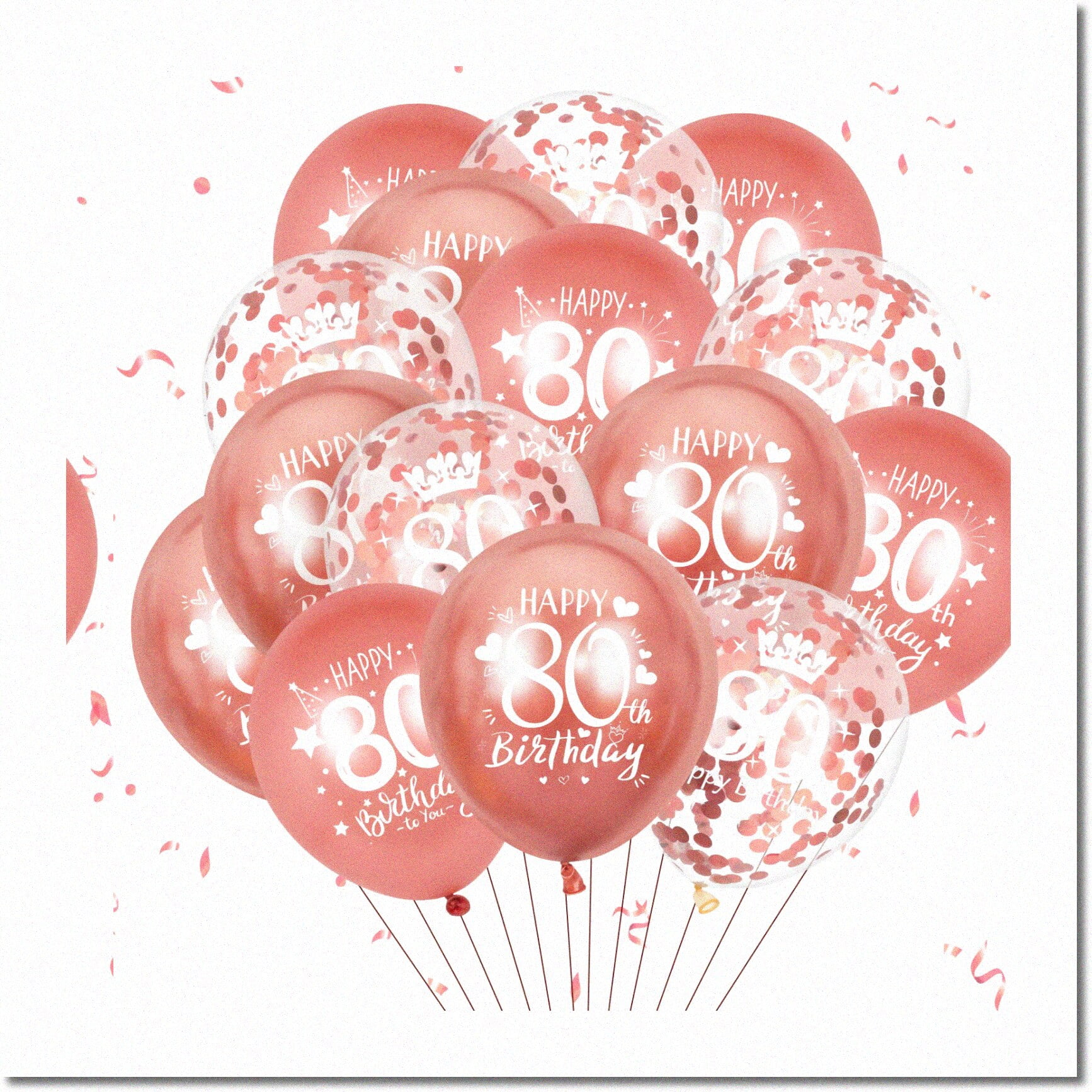 Rose Gold 80th Latex Celebration Balloons - 15 Pcs | Vibrant 80th ...