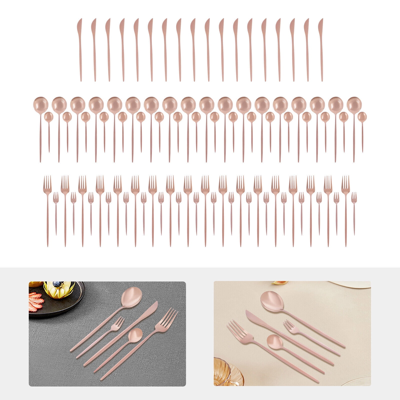 Rose Gold 90Pcs Silverware Set Service for 18, Premium Stainless Steel ...