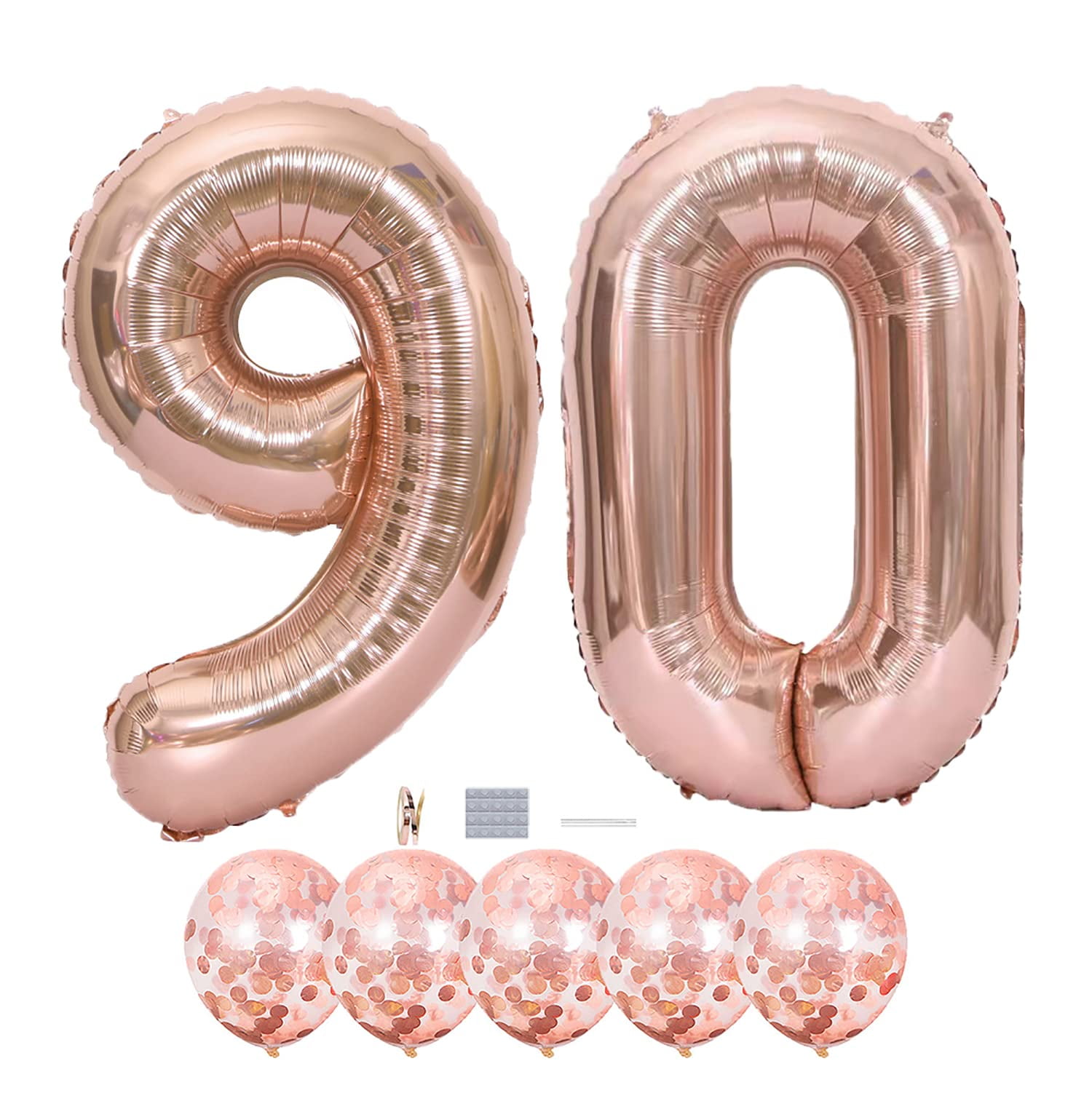 Rose Gold 90th Birthday MMF7 Decorations - Large 40 Inch Number 90 Foil Balloons Latex Confetti ...