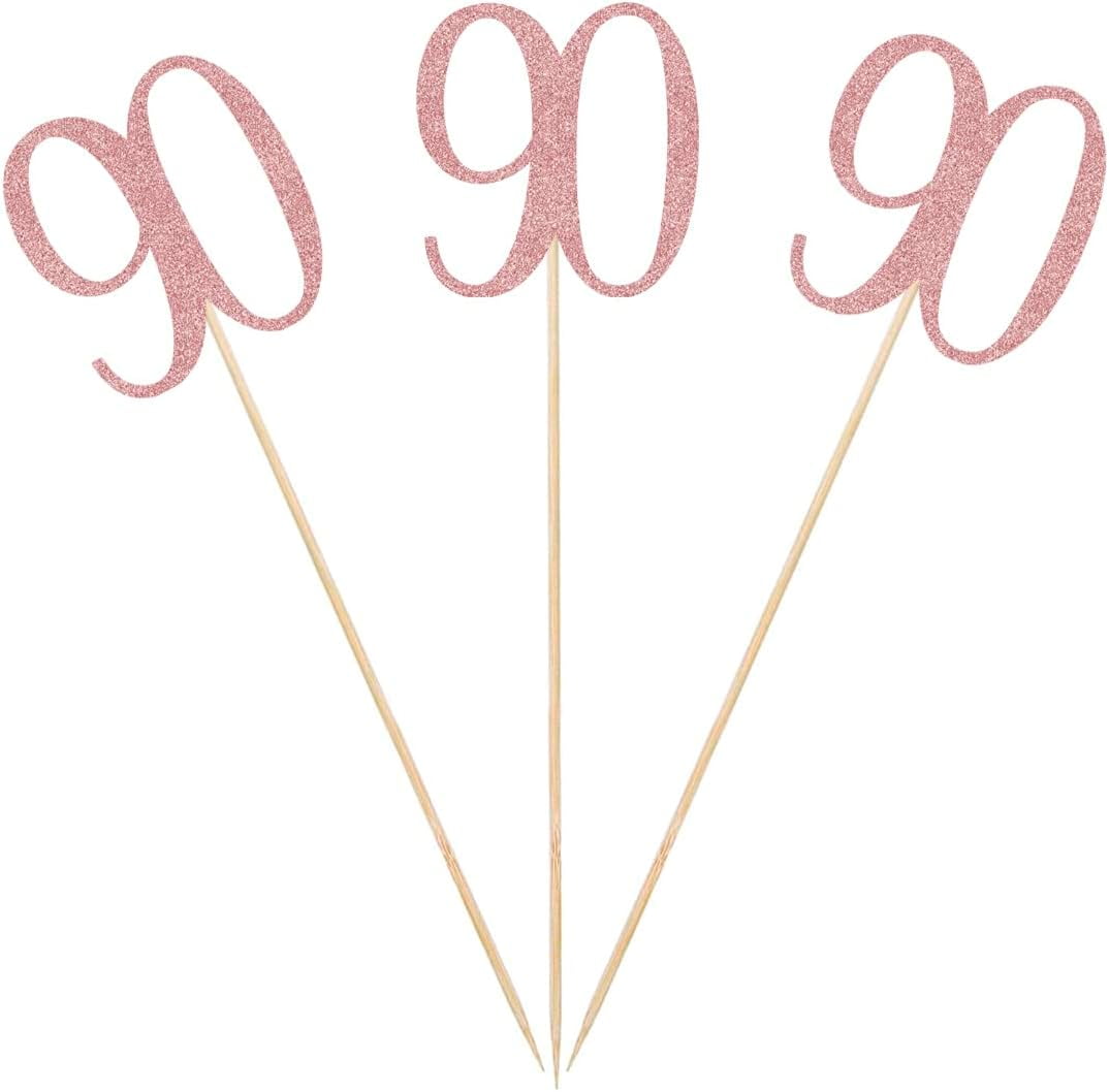 Rose Gold 90th Glitter Birthday Centerpiece Sticks, 12-Pack Number 90 ...