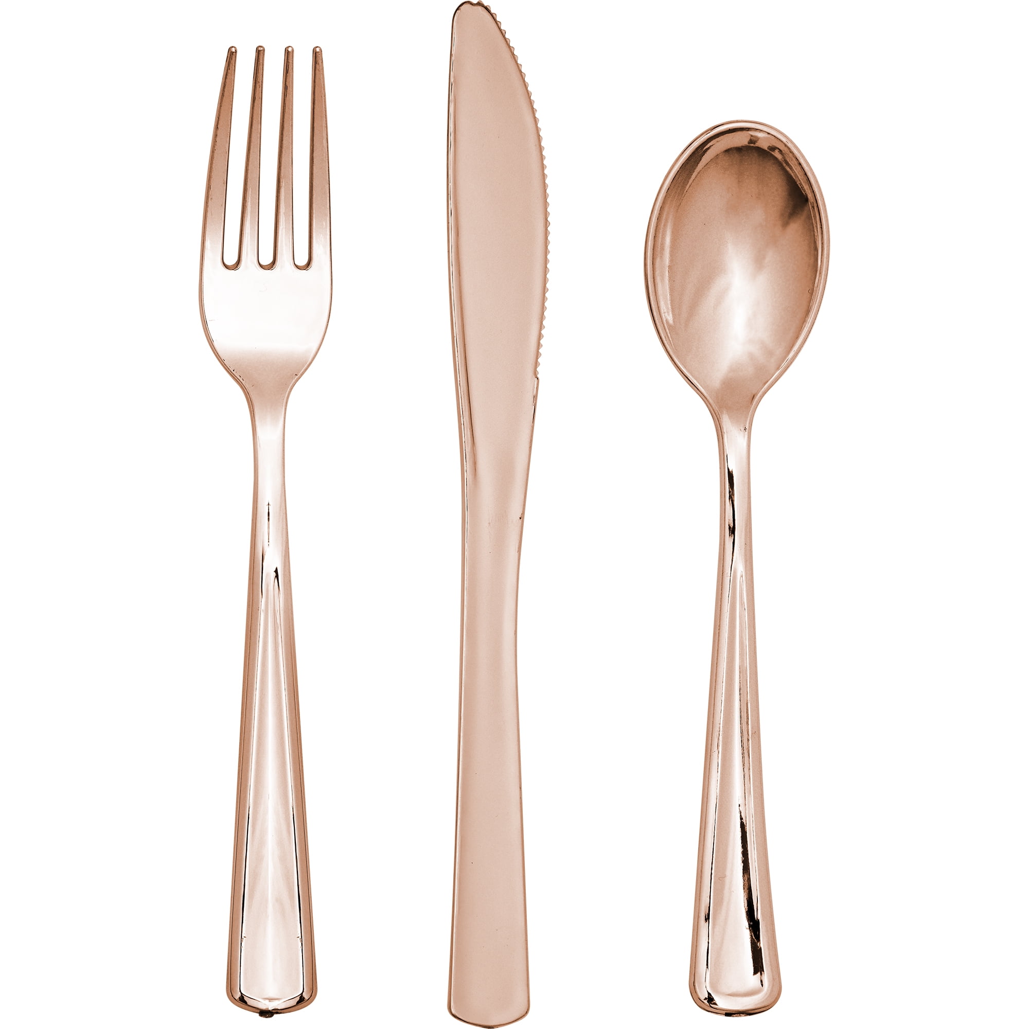 Rose Gold Assorted Plastic Disposable Cutlery 24 Count Forks Spoons Knives by Way to Celebrate ...