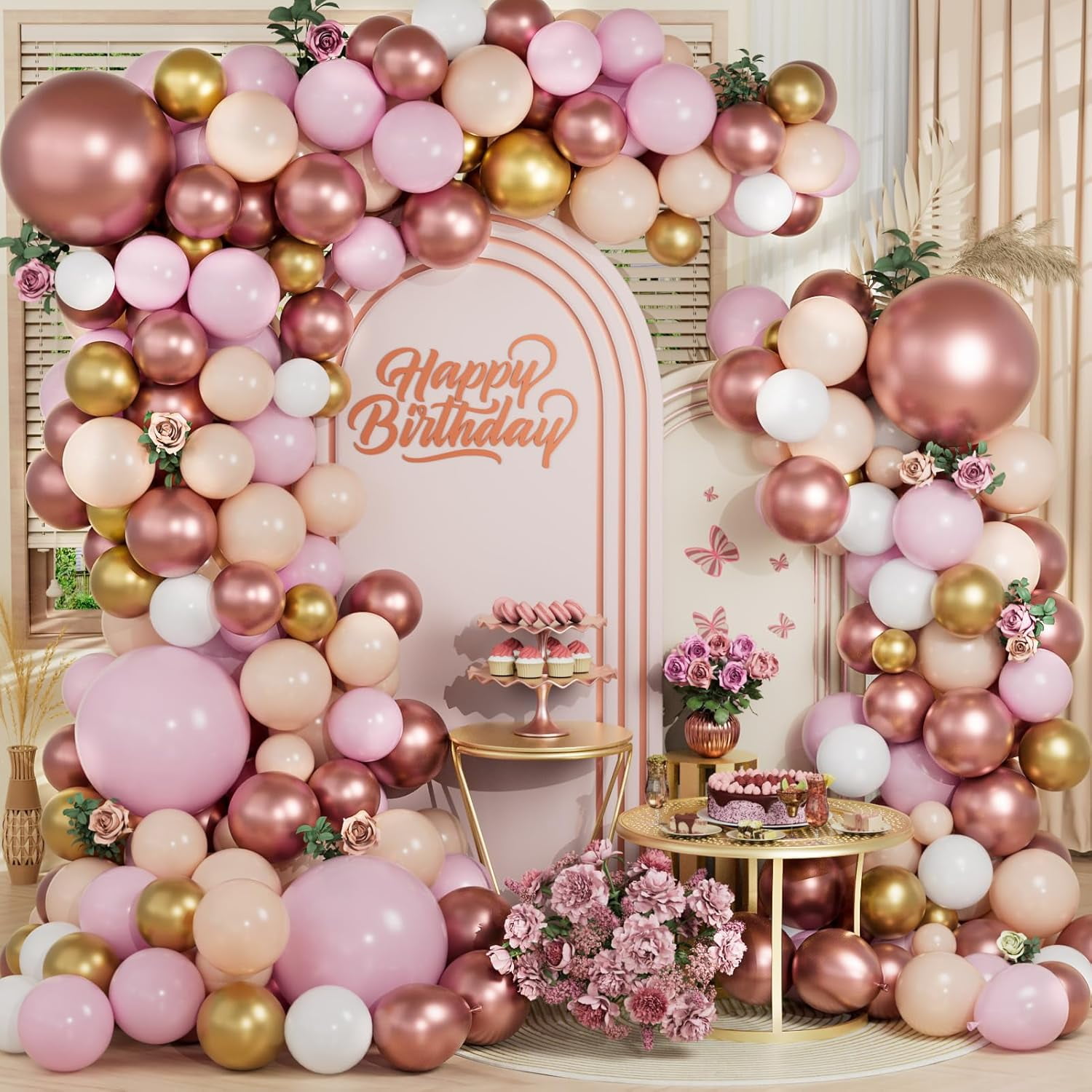 Rose Gold Balloon Garland Arch Kit, Light Pink Pale and Yellowish White ...