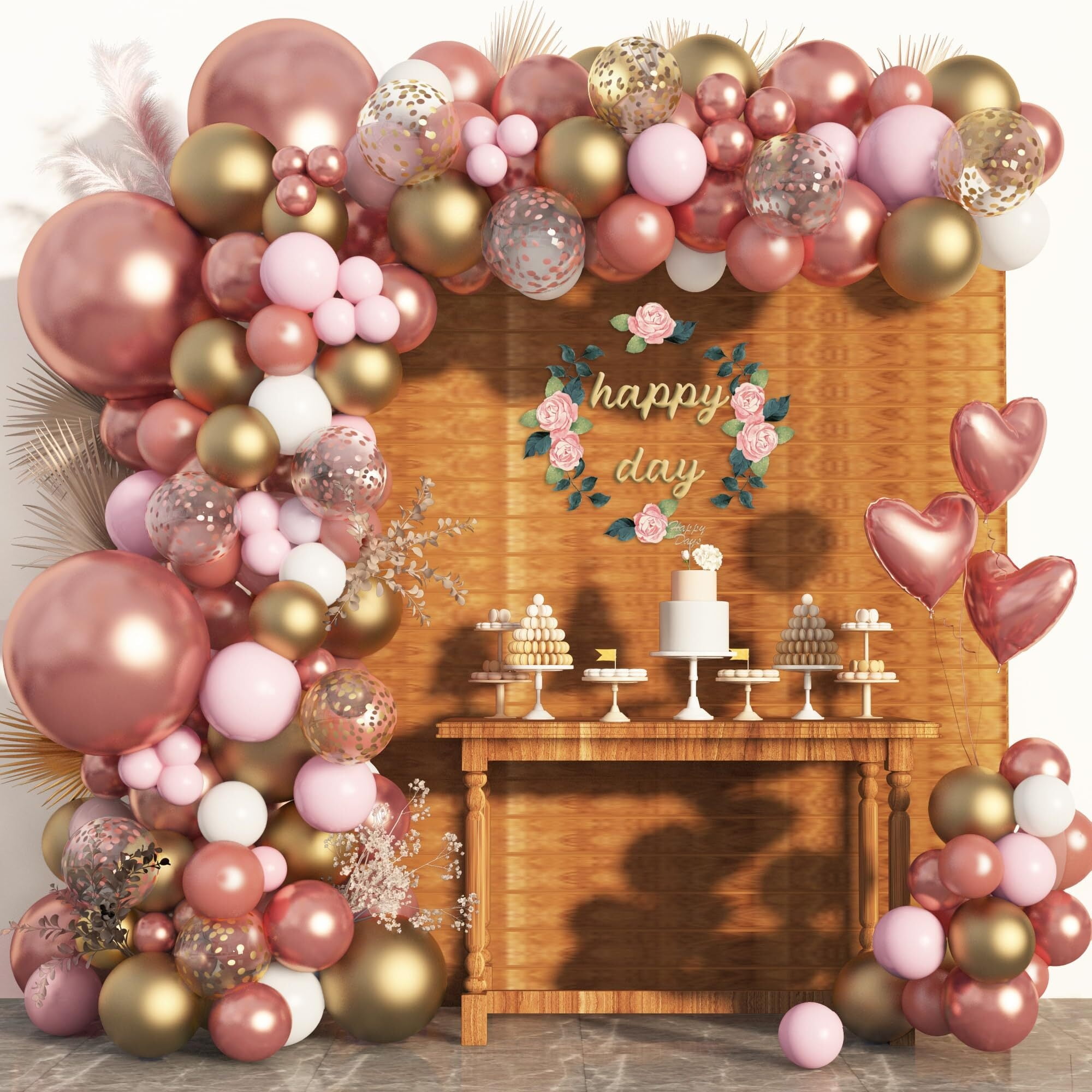 Rose Gold Balloons Garland Arch Kit, 150pcs Rose Gold Pink White Gold ...