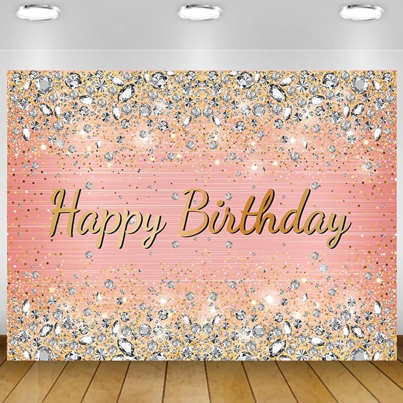 Rose Gold Birthday Backdrop for Women Glitter Gold Bokeh Spots Diamonds ...