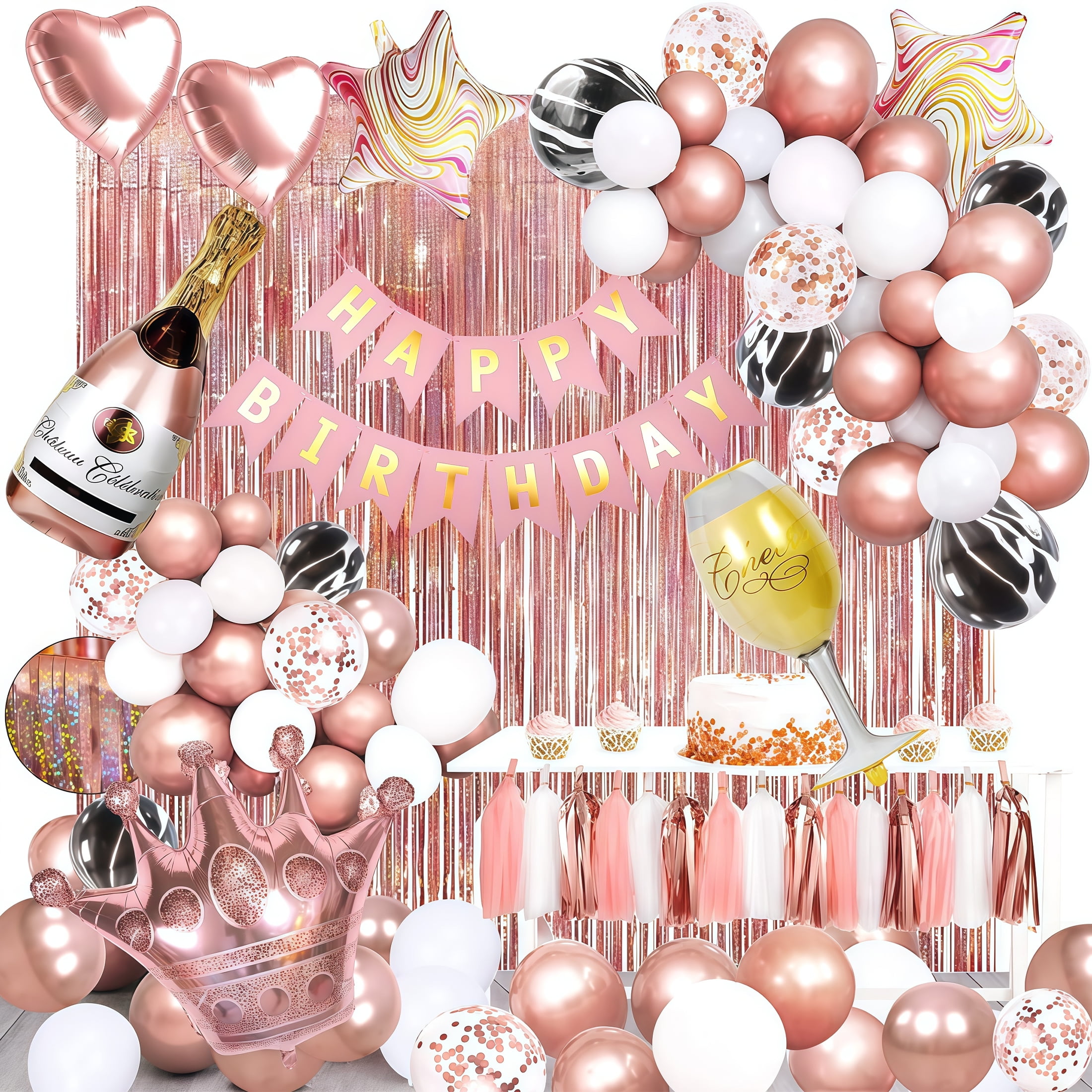 Rose Gold Birthday Party Decorations Set – Bilingual (English & Spanish ...