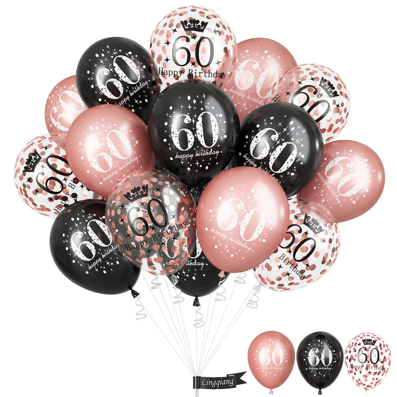 Rose Gold Black Happy 60th Balloons, 60th Decorations for Women, Black ...