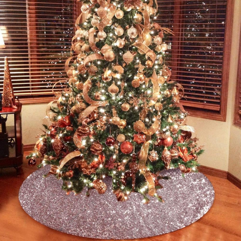 Rose Gold Christmas Tree Skirt, 48 Inch Sequin Double Layers Tree Mat ...