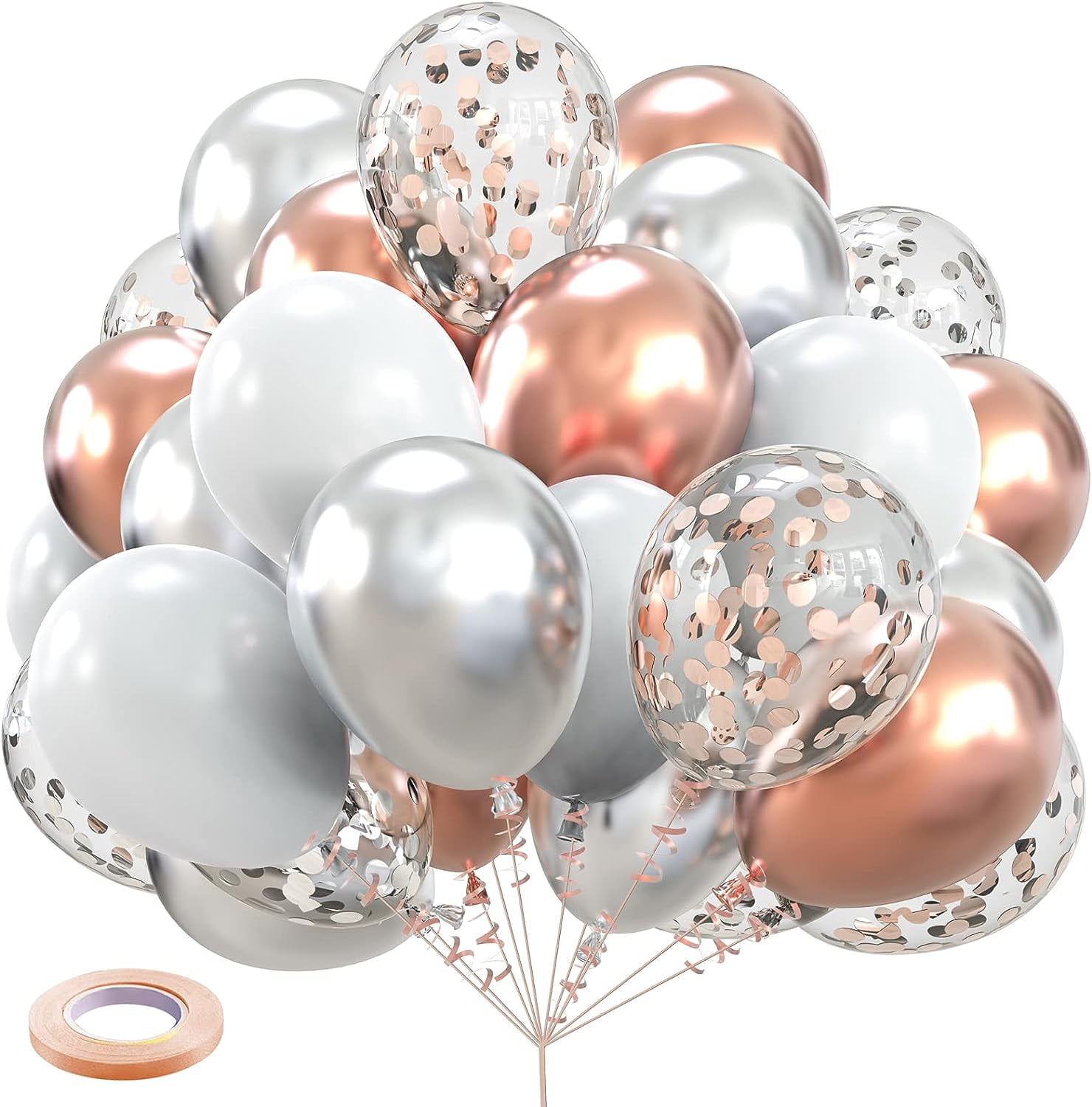 Rose Gold Confetti Balloons Kit, 50pcs 12 Inches Rose Gold Party ...