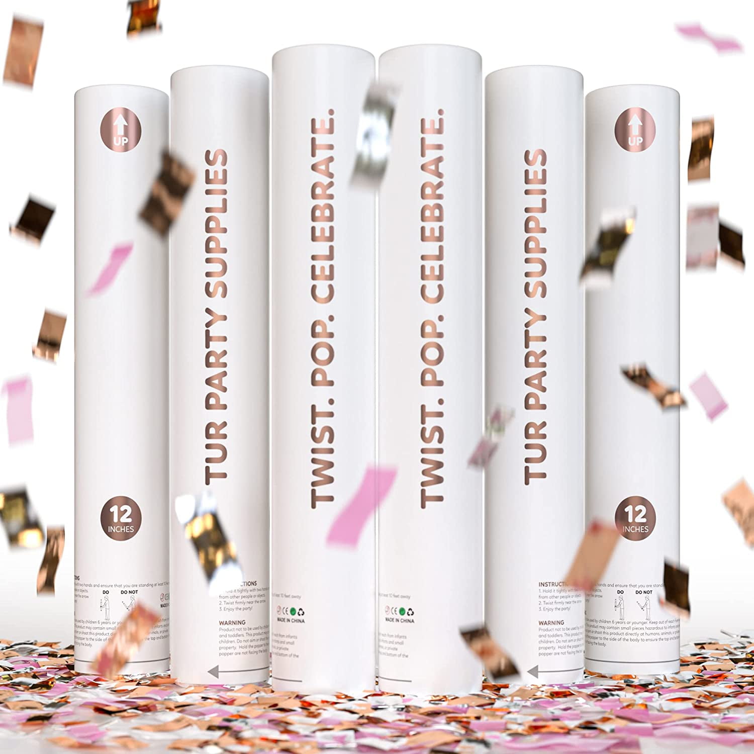 Rose Gold Confetti Cannon Poppers 2 Pack | 12 Inch | Biodegradable ...