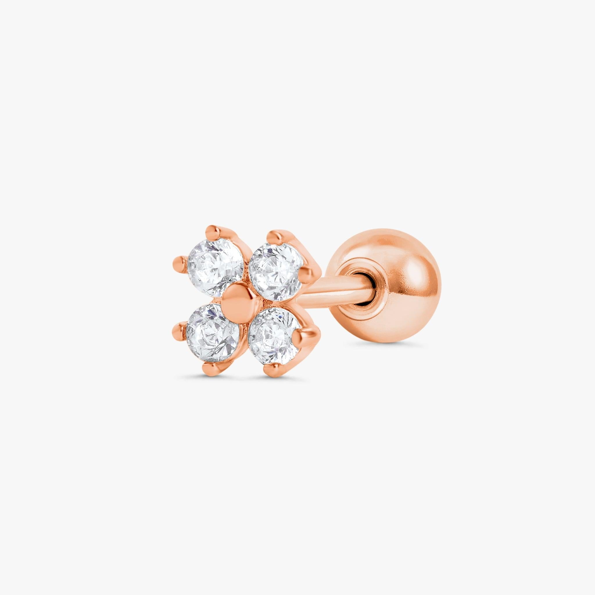 Crystal 3A CZ Four Leaf Clover Flat Back Piercing Earring - Walmart.com