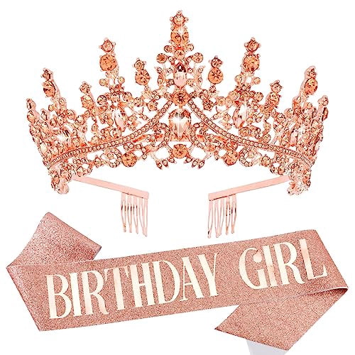 Rose Gold Crystal Birthday Tiara Crowns for Women Girls Elegant ...