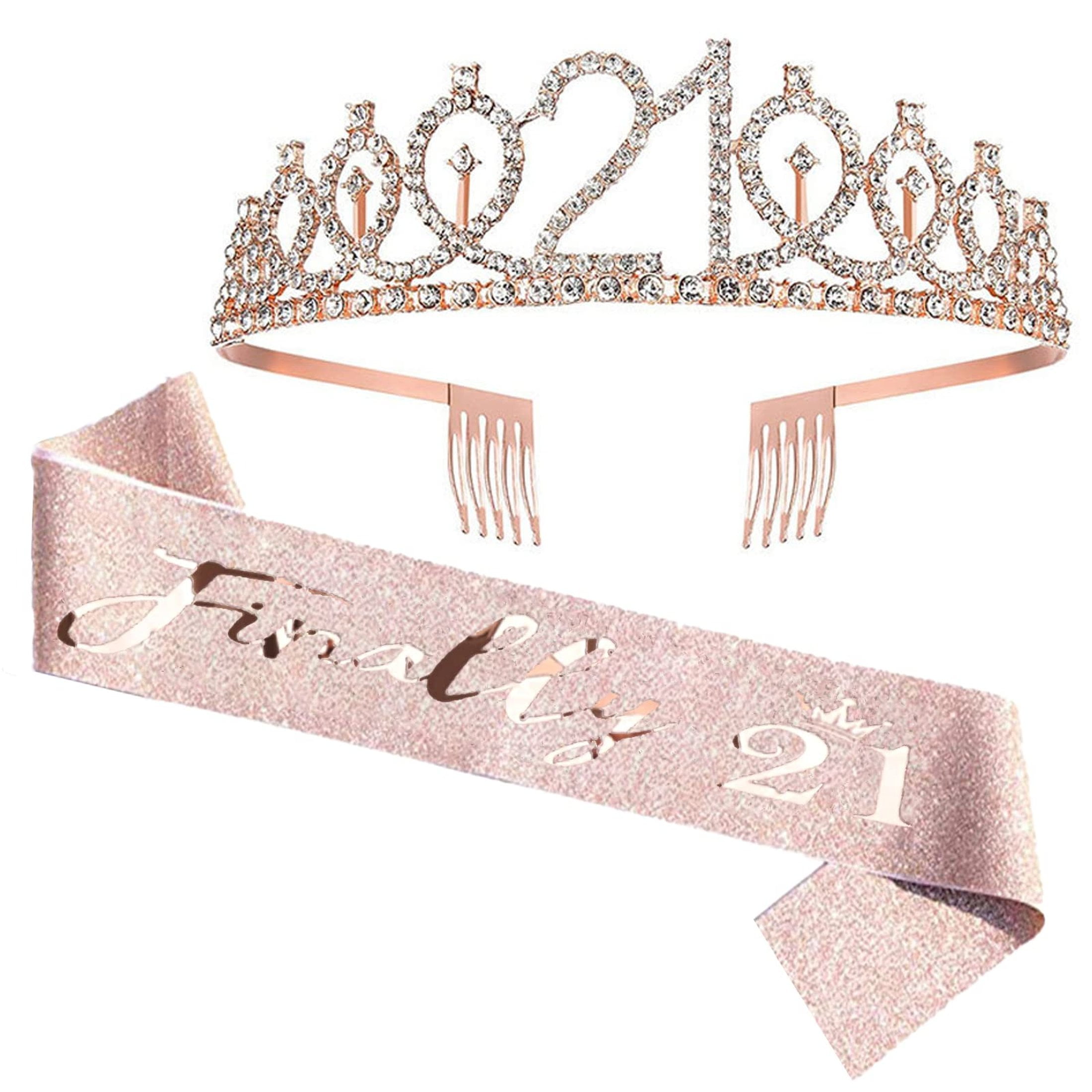 Rose Gold Crystal Crown & Sash Set - 21st Birthday Party Supplies for ...