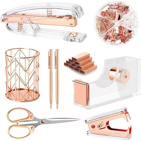 ZeenArt Rose Gold Desk Accessories, Acrylic Stapler Set, Pen Holder ...