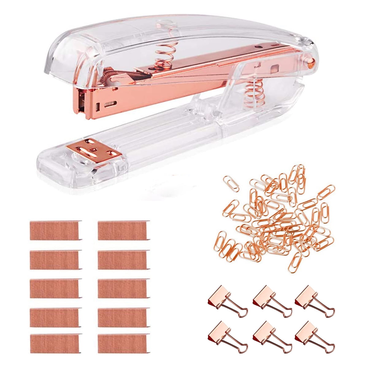 Scheinenda Rose Gold Desk Accessories Set, Acrylic Desktop Stapler with ...
