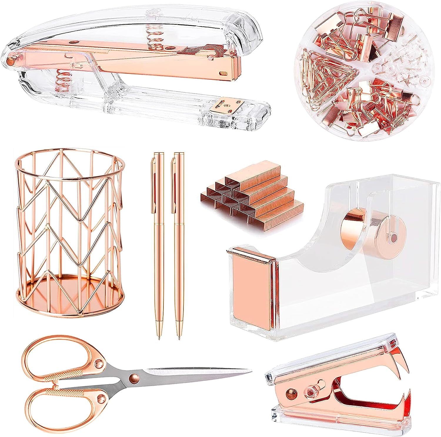Rose Gold Desk Accessories，Office Supplies Set Acrylic Stapler Set ...