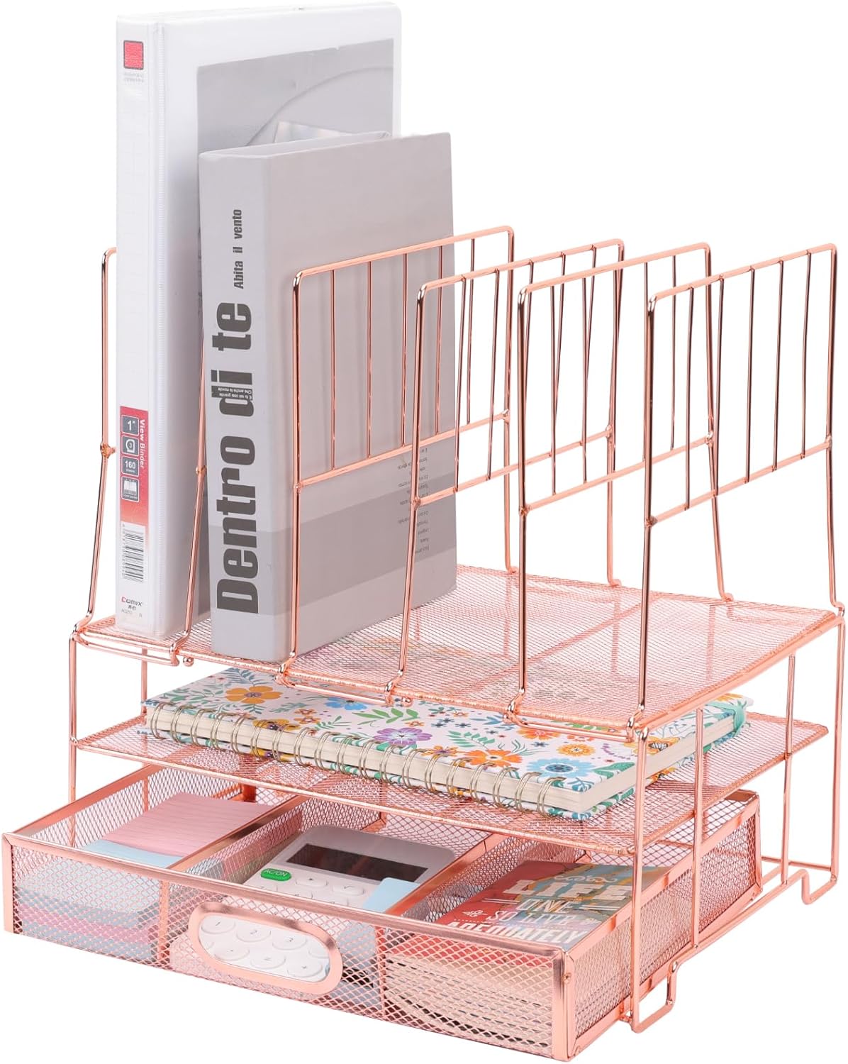 Rose Gold Desk Organizer, File Organizers with Drawers and 5 Upright ...