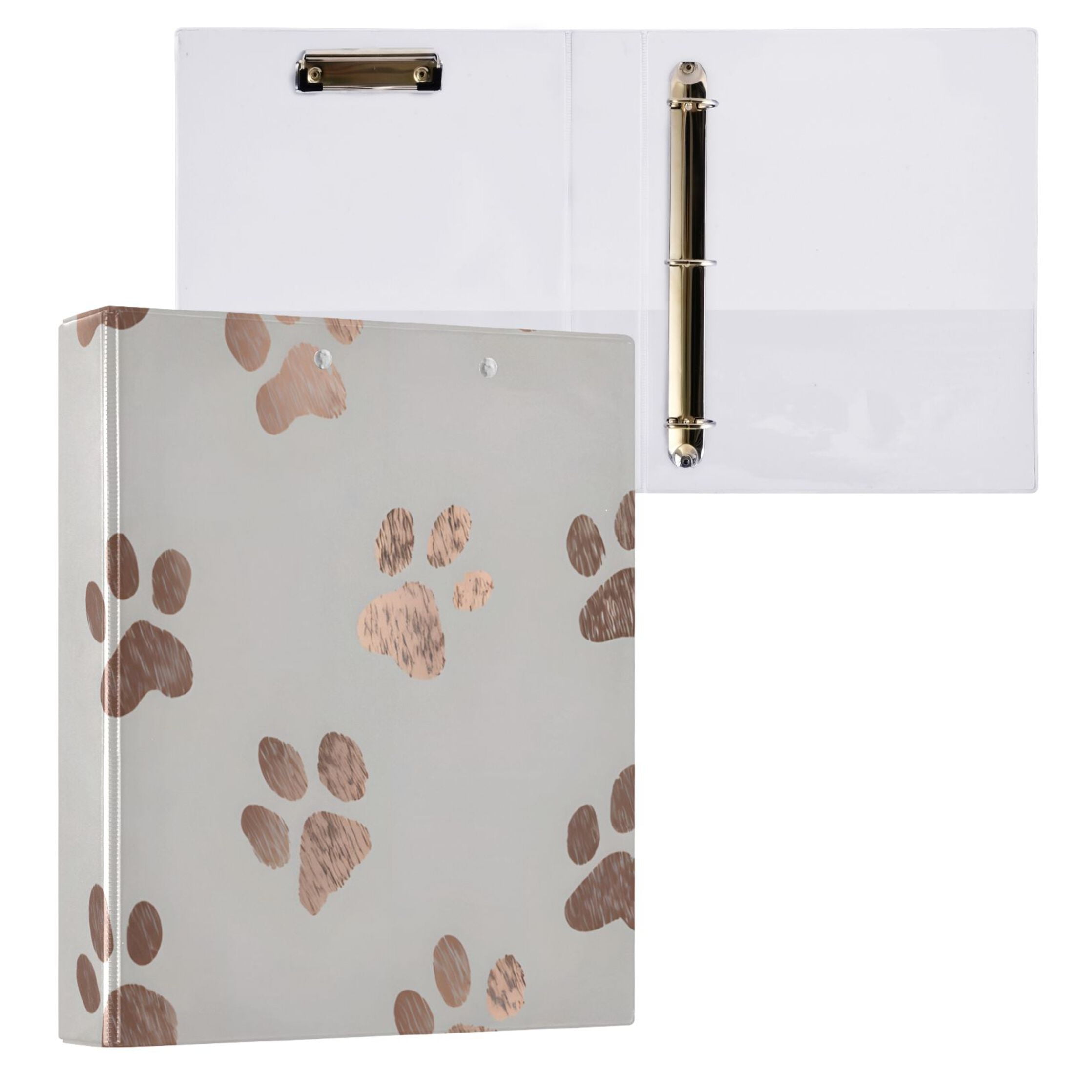 Rose Gold Dog Paws Pattern Cute Round Ring Binder 3 Rings 1.5" Capacity ...