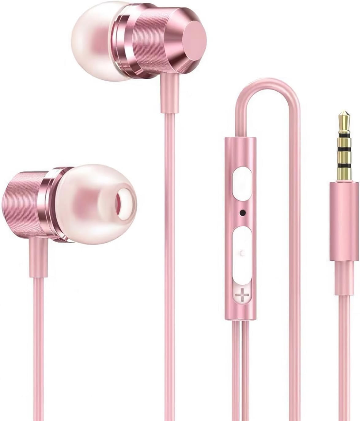Rose Gold Earbuds, Girls Pink Earphones Wired with mic, Volume Control ...