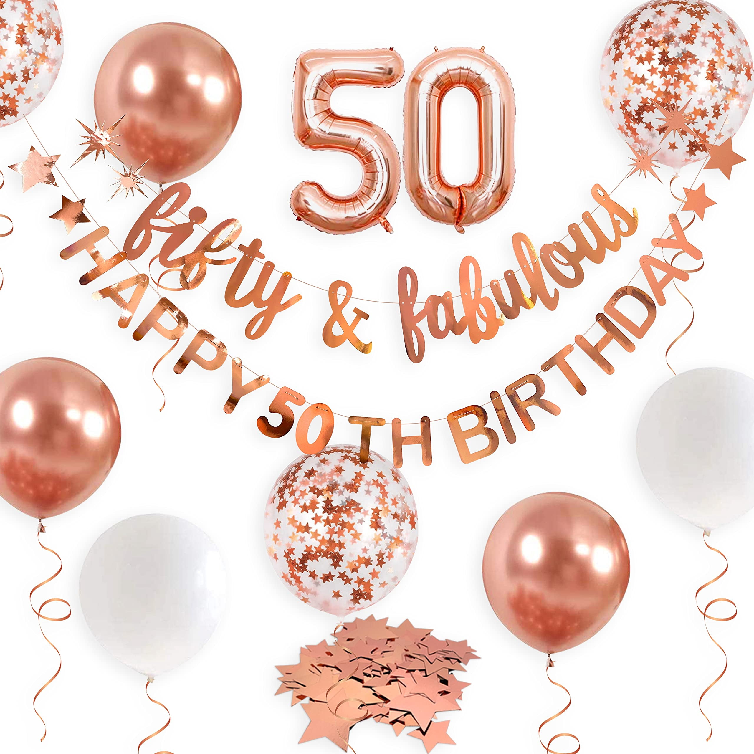 Rose Gold Fifty & Fabulous Happy 50th KMC2Birthday Banner Foil Balloon ...