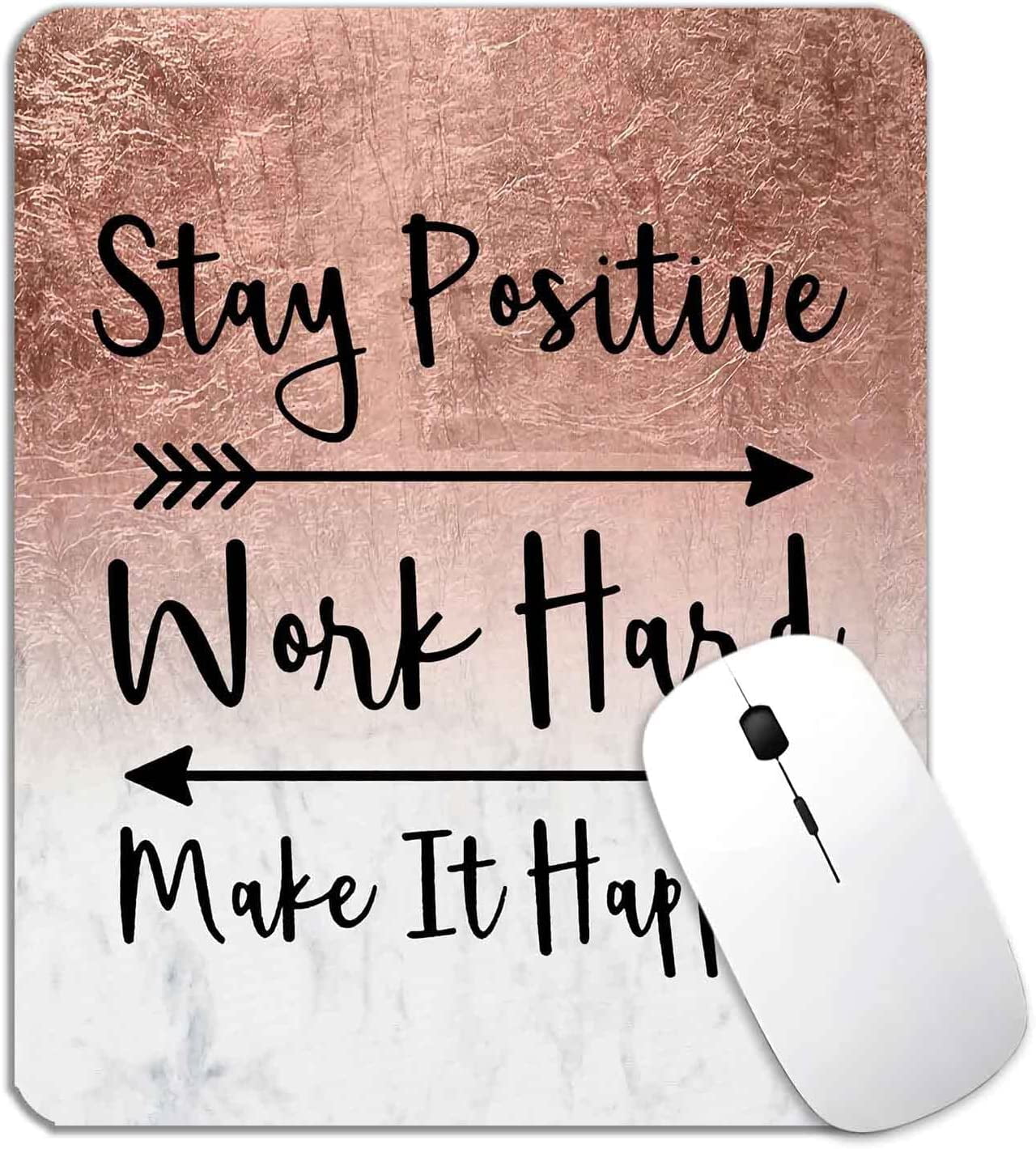Rose Gold Foil Ombre Marble Mouse Pad, Stay Positive Work Hard and Make ...