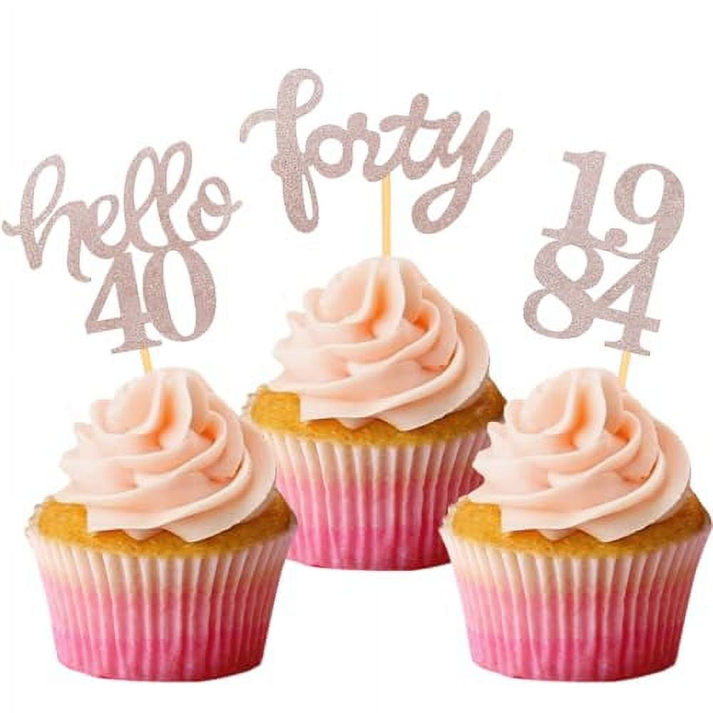 Rose Gold Glitter 40th Birthday Cupcake Toppers 40th Birthday