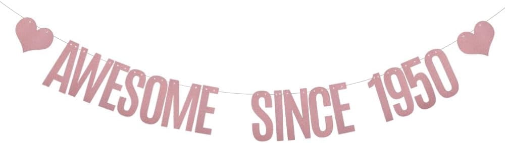 Rose Gold Glitter Awesome Since 1950 Banner for 75th Birthday Party ...