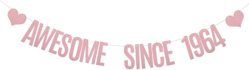Rose Gold Glitter Awesome Since 1964 Banner for 60th Birthday Party ...