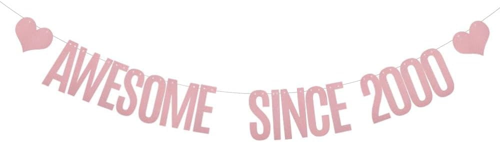 Rose Gold Glitter Awesome Since 2000 Banner for 24th Birthday Party ...