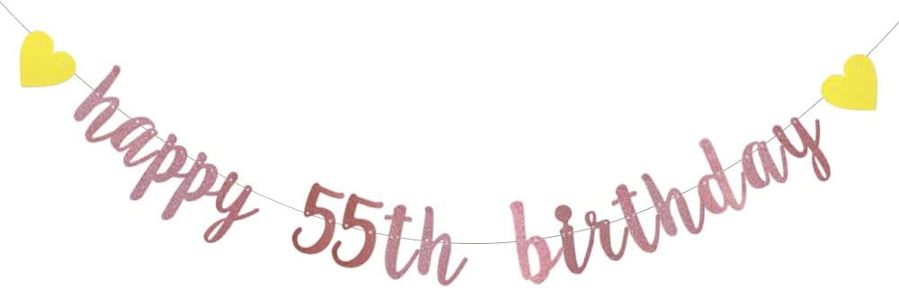 Rose Gold Glitter Banner,Pre-Strung,55th Birthday Party Decorations ...