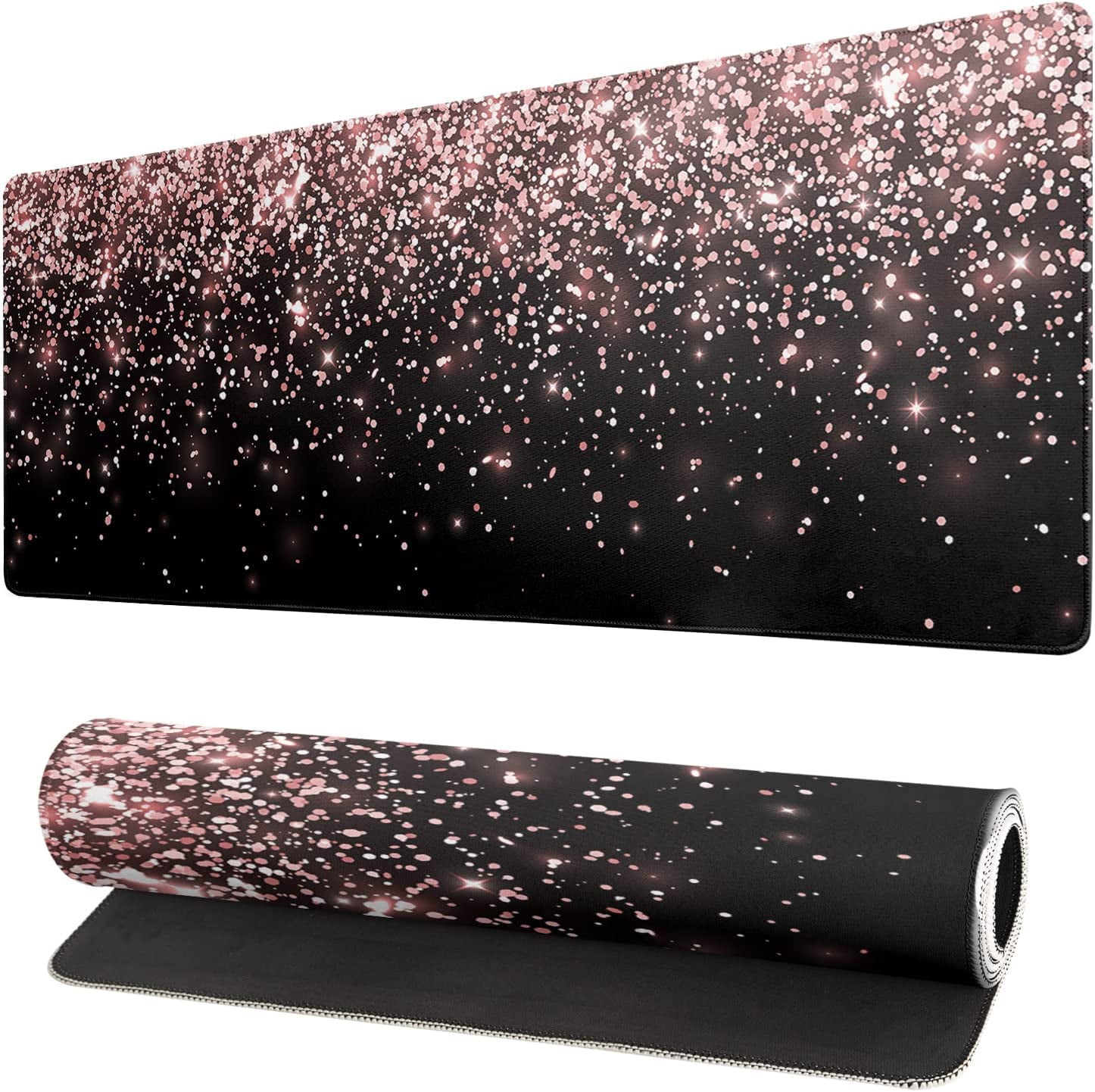 Rose Gold Glitter Black Gaming Mouse Pad, Extended Large Mouse Mat Desk ...