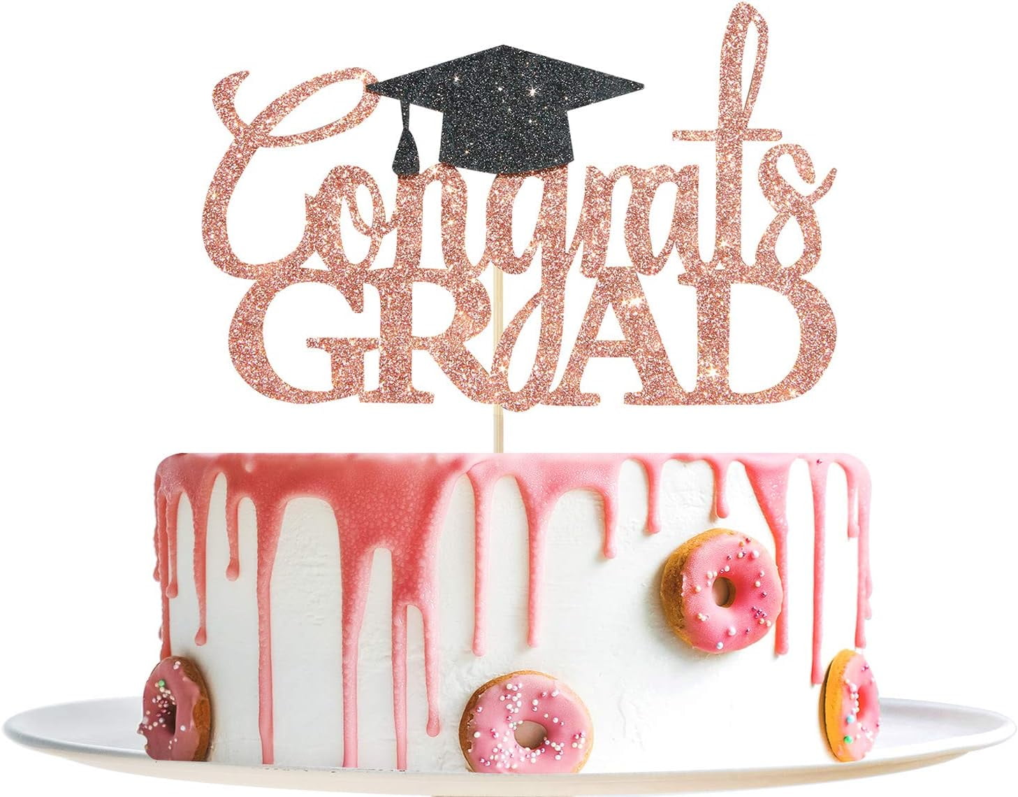 Rose Gold Glitter Congrats Grad Cake Topper - 2025 Graduation ...