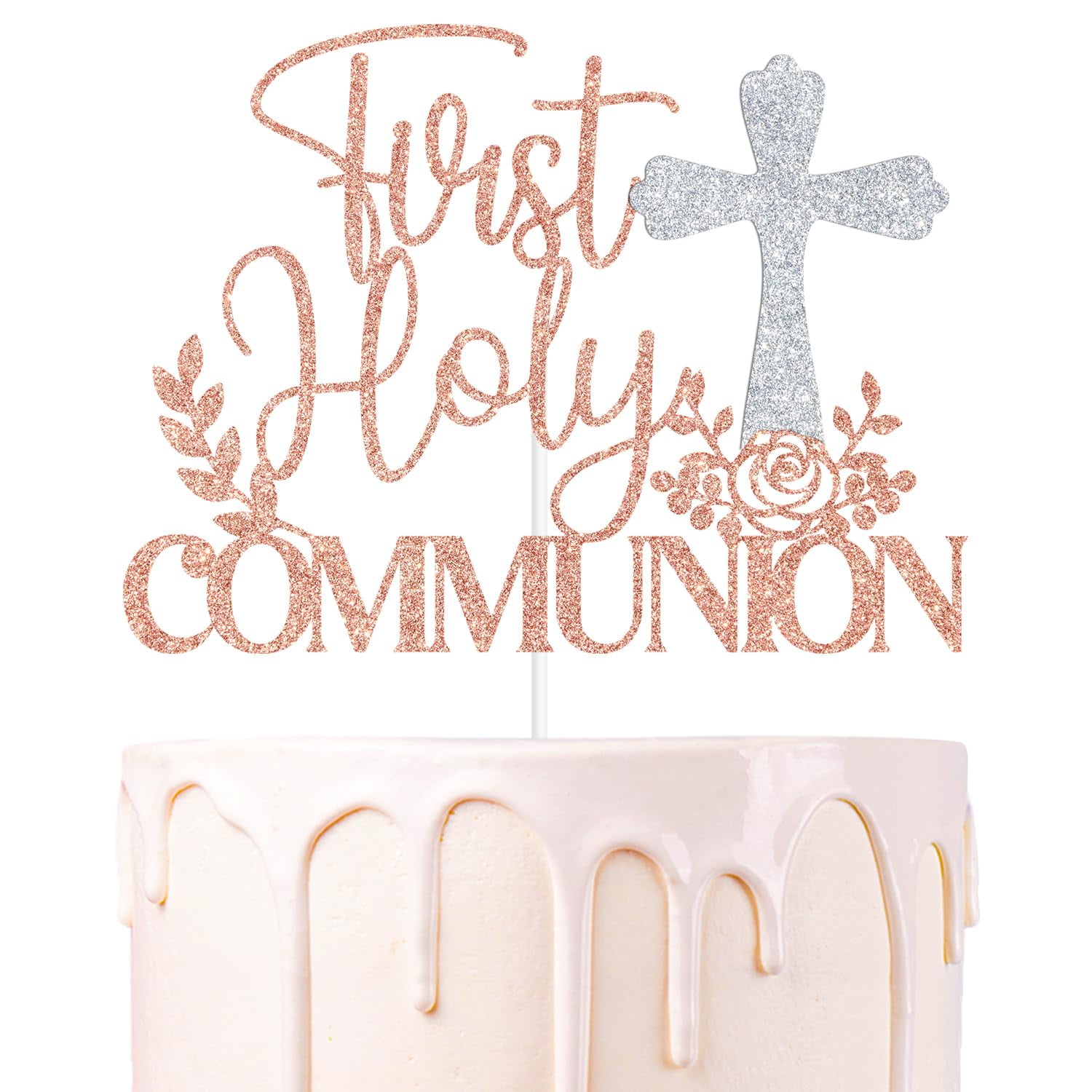 Rose Gold Glitter First Holy Communion RST1 Cake Topper, Blessing ...