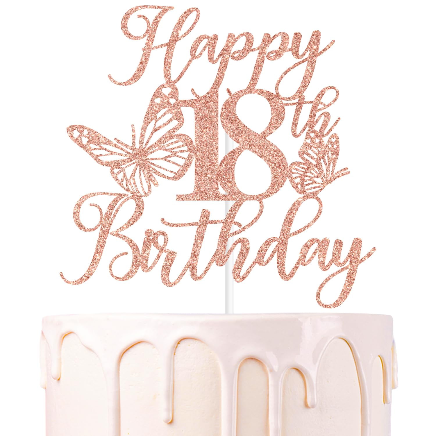 Rose Gold Glitter Happy 18th Birthday AFN1Cake Topper, Cheers to 18 ...
