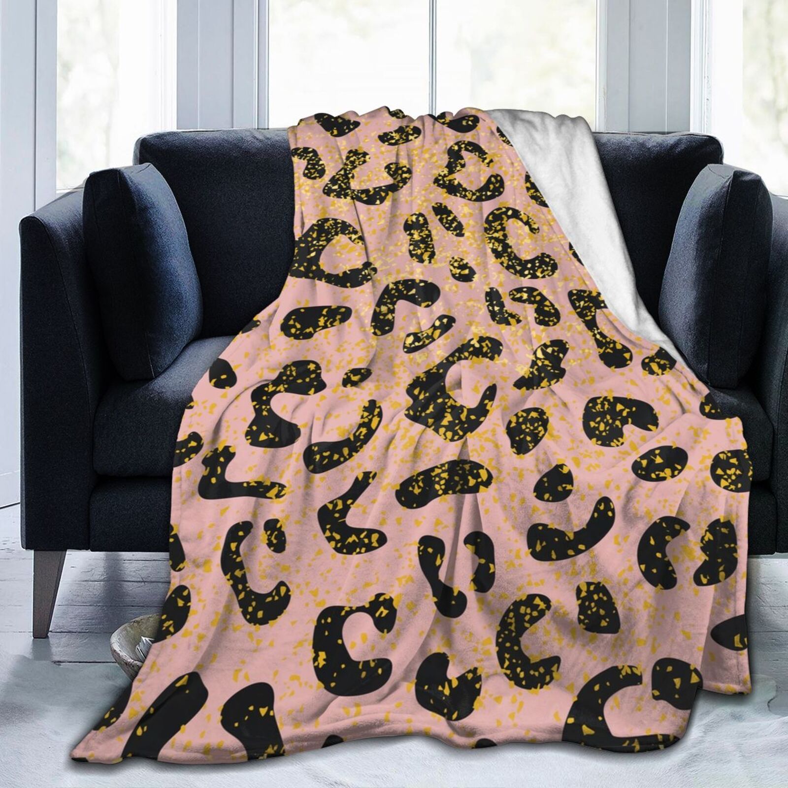 Rose Gold Glitter Ombre Leopard Pattern Throw Blanket Soft Cozy Warm ...