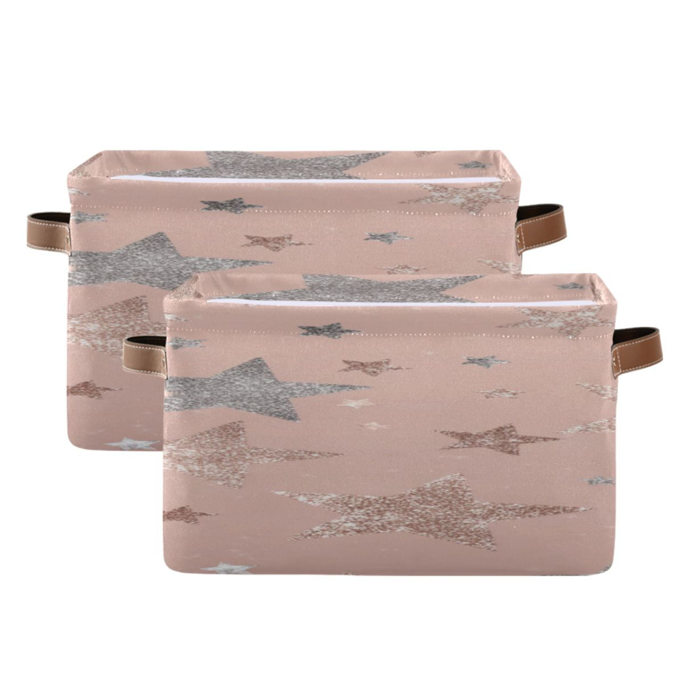 Rose Gold Glitter Stars Square Storage Bins with Handles Collapsible ...