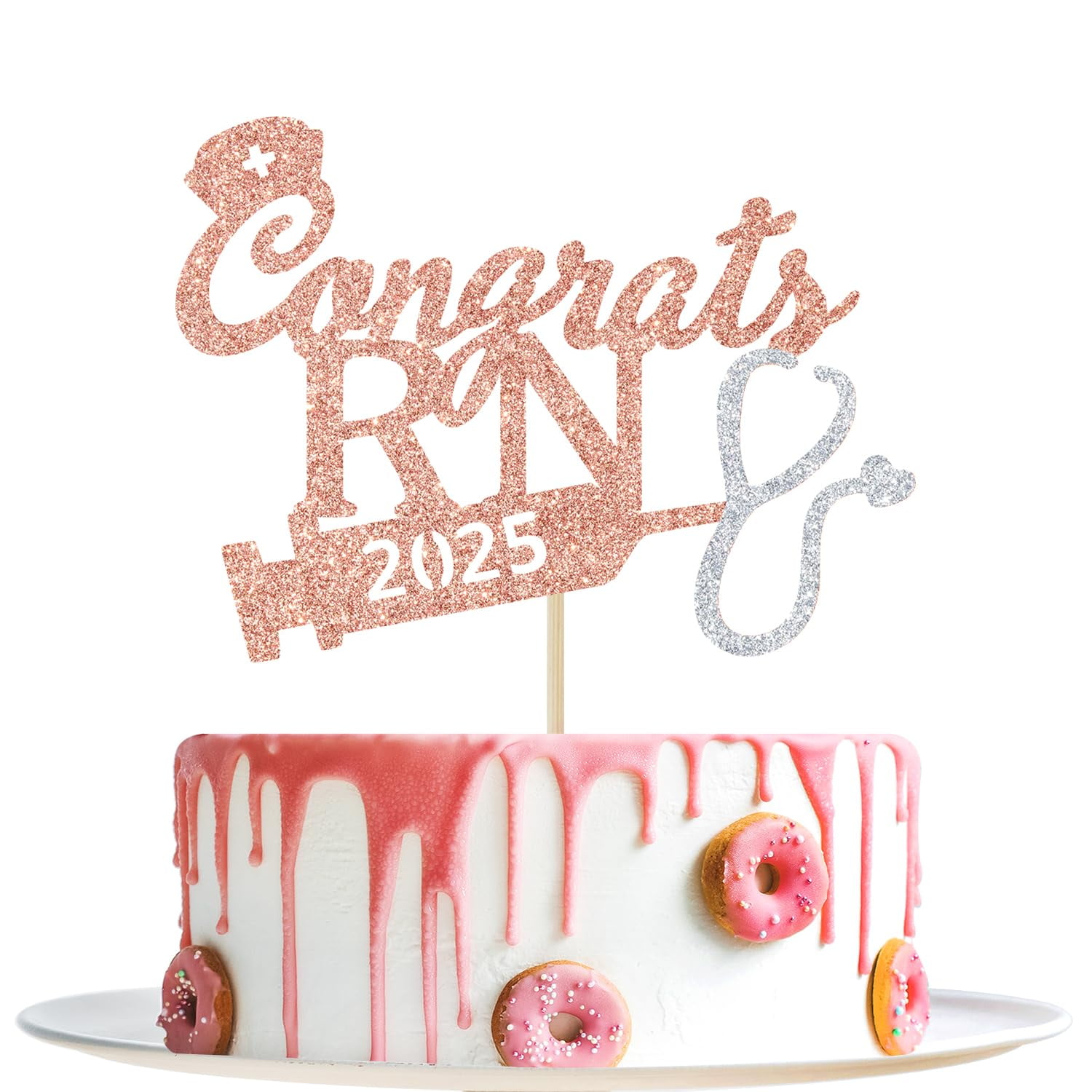 Rose Gold GlitterTRDN Congrats RN 2025 Cake Topper - 2025 Graduation ...