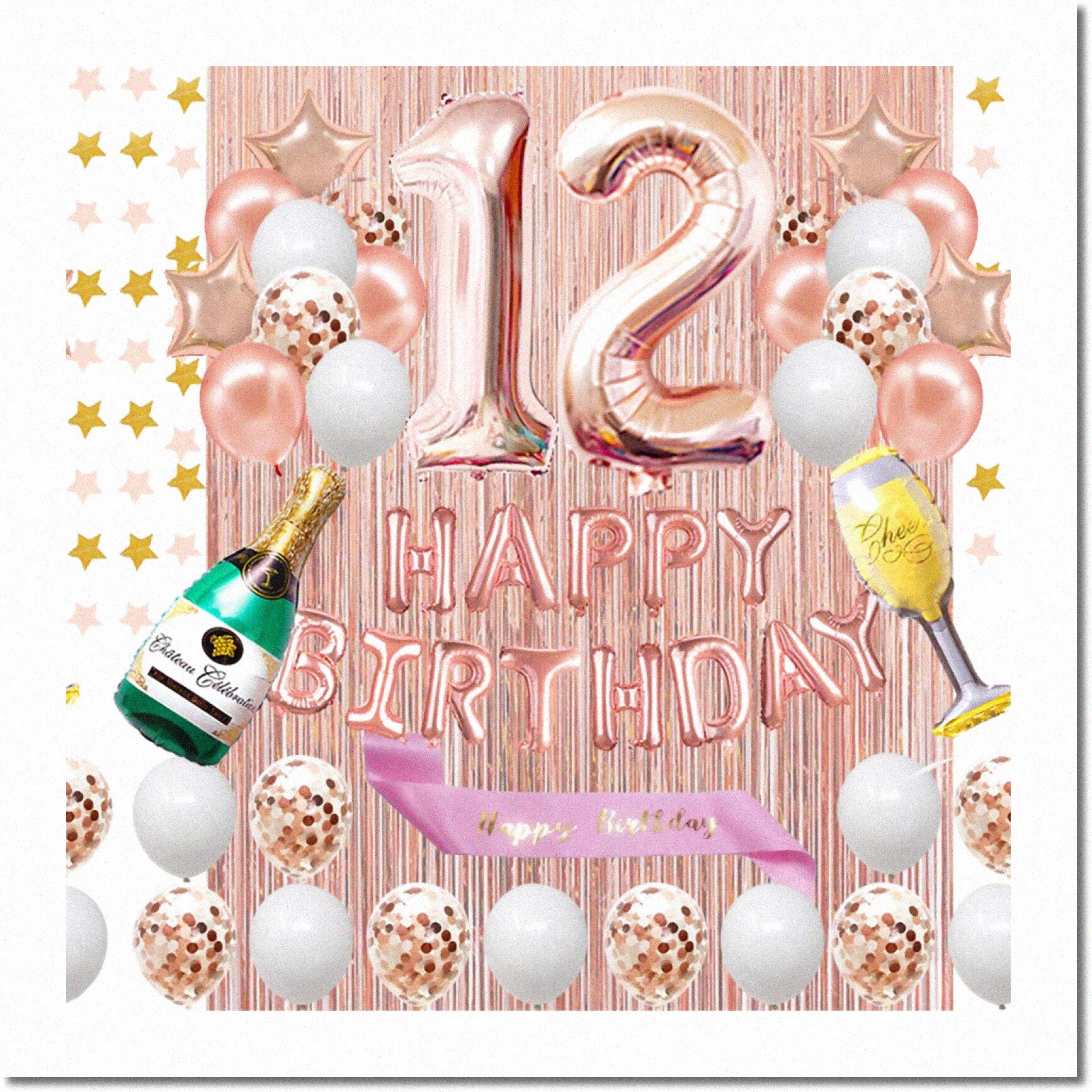 Rose Gold Glitz 12th Birthday Party Kit - Happy Birthday Banner, Sash ...