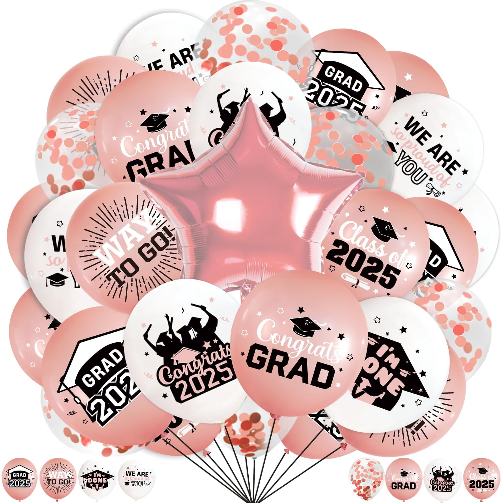Rose Gold Graduation Balloons IFF17 Class of 2025 Balloons Rose Gold ...