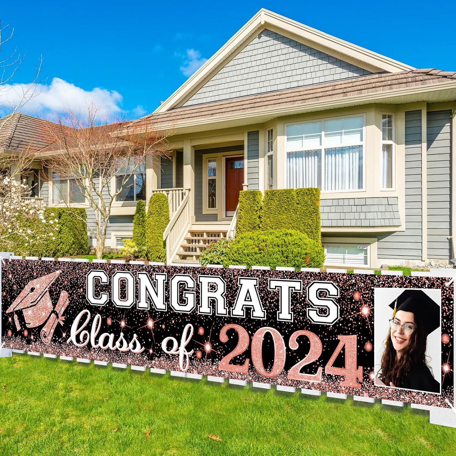 Rose Gold Graduation Decorations Banner Personalized Congrats Class of ...