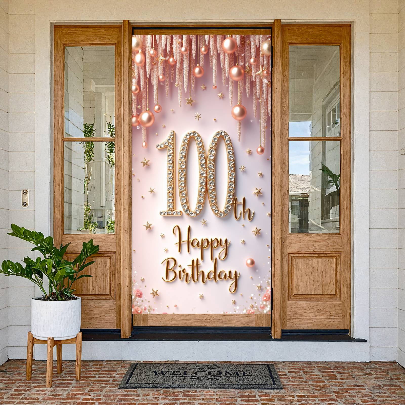 Rose Gold Happy 100th Birthday Banner Diamond-embellished 100th ...