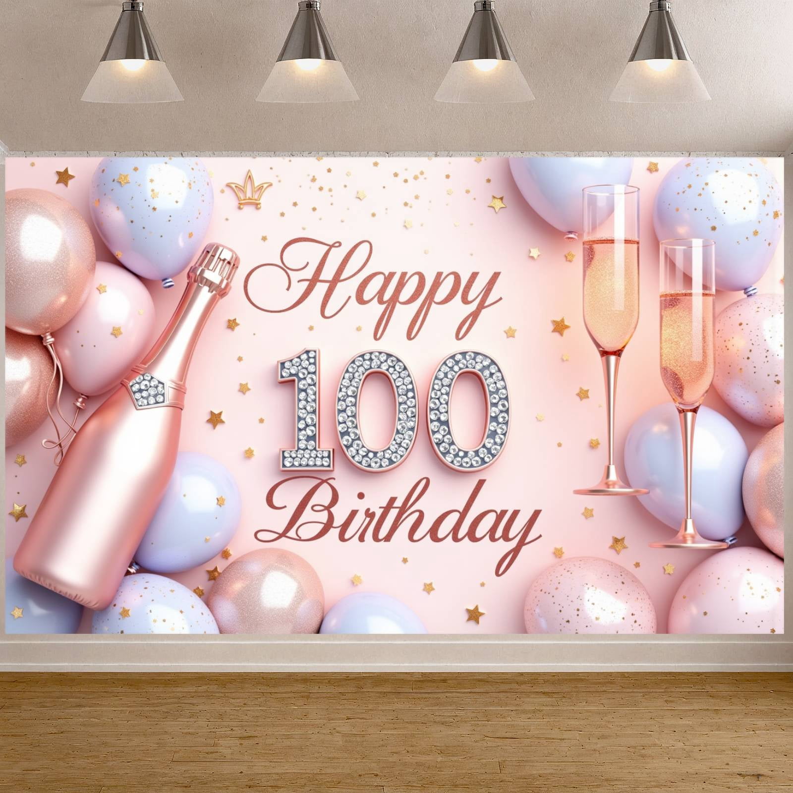 Rose Gold Happy 100th Birthday Banner Diamond-encrusted Centennial ...