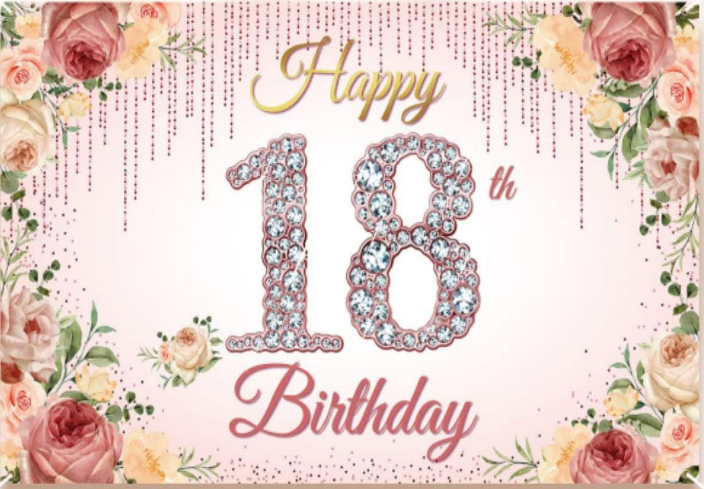 Rose Gold Happy 18th Birthday Backdrop ration Pink Balloon 18 Years Old ...
