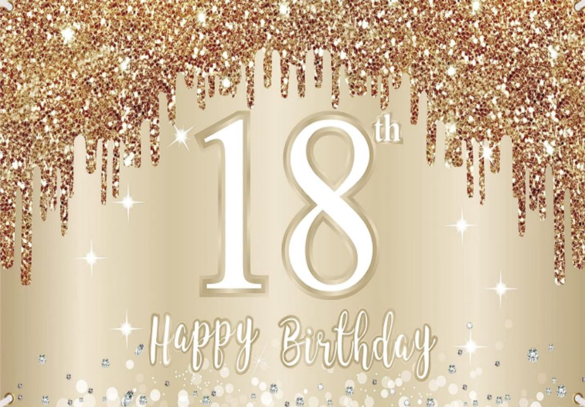 Rose Gold Happy 18th Birthday Backdrop ration Pink Balloon 18 Years Old ...