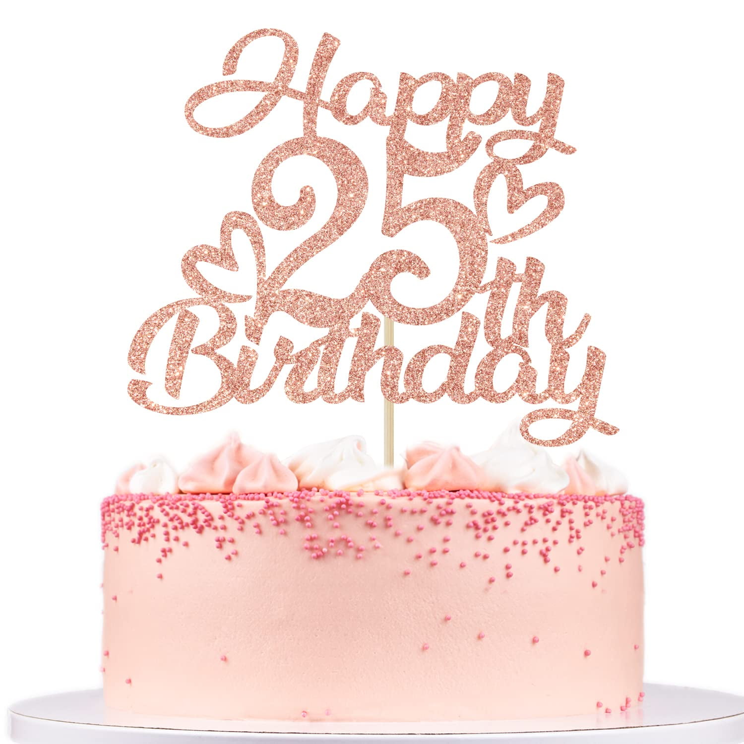 Rose Gold Happy 25th Birthday Cake Topper - Hello 25, Cheers to 25 ...