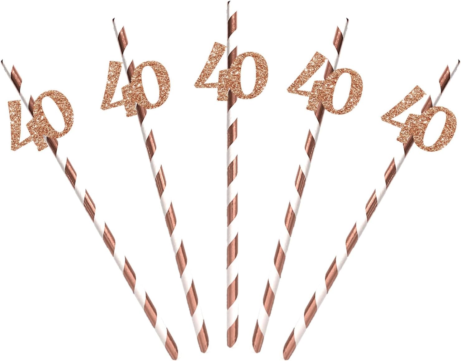 Rose Gold Happy 40th Birthday Paper Straws, Number 40 Cut Outs Straw ...