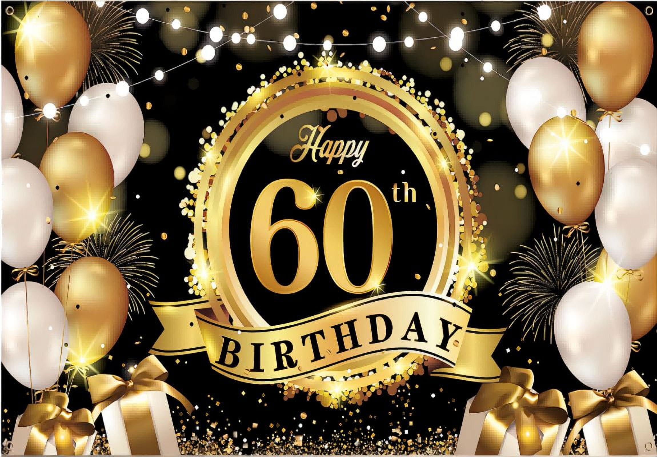 Rose Gold Happy 60th Birthday Backdrop rations Pink Glitter Balloons ...